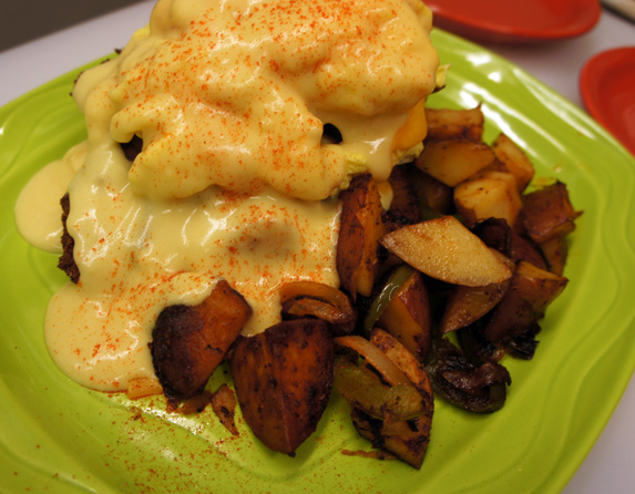 Fried Chicken Benedict | Hashes and Brews